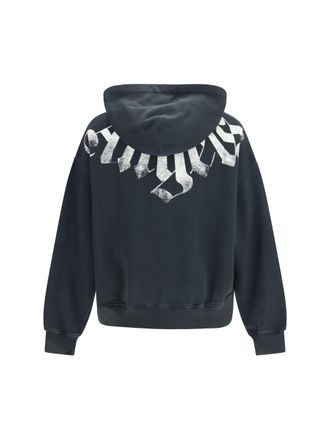 Palm Angels Mens Hooded Zip Sweatshirt Black-Off White Cotton Sweatshirts Sweater