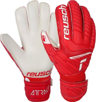 Reusch Attrakt Grip Finger Support Junior Flexible Torwarthandschuhe Kinder Jugendliche Fußballhandschuhe mit Fingerprotektion für alle Spielfeldoberflächen 