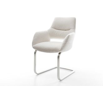 DELIFE Freischwinger Yago-Flex mit Armlehnen Boucl&eacute; Creme-Wei&szlig; Freischwinger flach Edelstahl Taschenfederkern, Esszimmerst&uuml;hle