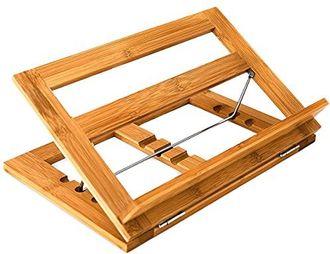 Relaxdays Kochbuchständer Bambus H x B x T: ca. 22 x 33 x 22,5 cm Rezepthalter neigungsverstellbar in 3 Stufen Buchständer für Küche und Büro als Kochbuchhalter