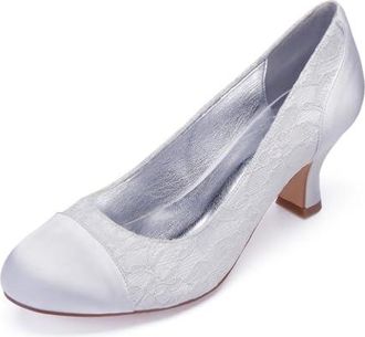 Generic Chaussures De Mariage Femmes Chaussures Mari&eacute;e Bout Ferm&eacute; Satin&eacute;e Talons Bas Dress F&ecirc;te Bridal Kitten Heels 6.5Cm,Blanc,39 EU
