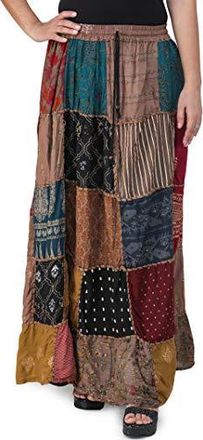 Exotic India Jupe longue imprimée Dori du Gujarat avec patchwork - Rayonne, Coca Moka, Taille Unique