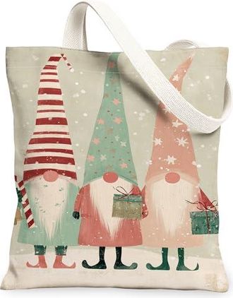 Generic Sacs fourre-tout en toile avec motif de nain de No&euml;l, sacs d&eacute;picerie r&eacute;utilisables, l&eacute;gers et lavables pour voyage, pique-nique, 33 x 38 cm