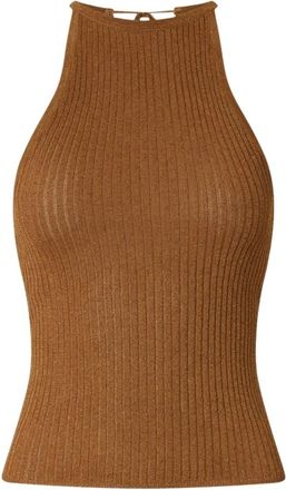 Pinko Pinko, Femme, Tops, Brun, Taille: 40 FR Tie Ribbed Top