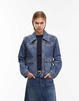 Tommy Jeans Veste en jean à imprimé fleurs - Délavage foncé-Bleu marine