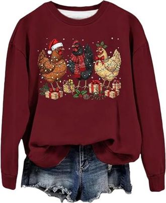 Generic Pull Noël Femme Pull Noel Moche Sweatshirt a Manches Longues Col Rond sans Capuche Coupe Ample Et Décontractée pour Femme Couleur Unie Imprimé Lettres