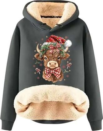 Generic Pull De Noel Femme Pull Noel Femme Sweat Noel Coupe Cool Confortable Manteau Hoodie Fausse Fourrure Mouton Vache Imprimé Hiver Capuchon