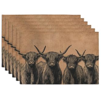 Generic Rustikale Platzsets mit Hochlandrindern, braunes Bauernhaus-Tischset zum Essen, rutschfest, waschbar, f&uuml;r drinnen und drau&szlig;en, Party, dekoratives Tisc