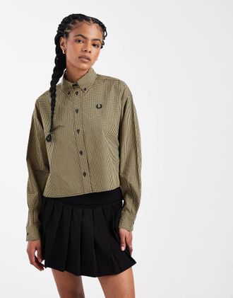 Fred Perry Lang&auml;rmliges Hemd mit Schachbrettmuster und Logo in Schwarz/Gold