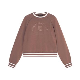 A|X Armani Exchange Femme, Sweatshirts et sweats &agrave; capuche, Brun, Taille: 40 FR SweaT-shirt ras du cou style universitaire avec logo et profils