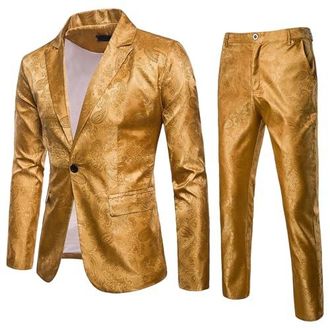 Generic Costume 2 pi&egrave;ces pour homme - Coupe ajust&eacute;e - En jacquard - Avec un bouton - Pour f&ecirc;te, mariage, jaune, XXL