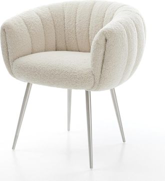 DELIFE Esszimmerstuhl Jada-Flex Teddystoff Beige 4-Fu&szlig; konisch Edelstahl Taschenfederkern, Esszimmerst&uuml;hle