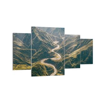 Arttor Mehrteilige Bilder auf Leinwand 160x90cm Leinwandbild Berge Weg Wald Gro&szlig; XXL Wanddeko Bild Schlafzimmer Set 4 teilige Wandbilder Dekoration Wohnzimme