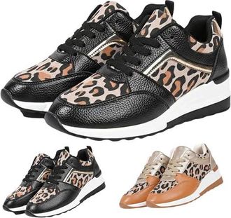 Generic Baskets pour femme - Motif l&eacute;opard - Imperm&eacute;ables - Plateforme - En cuir - Chaussures de jogging avec talon cach&eacute; - Chaussures de fitness - Chaussures