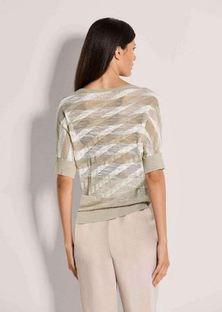 Madeleine Strickpullover Baumwollpullover mit Streifenmuster Sommerpulli mit U-Boot-Ausschnitt, Rippenblenden und Halbarm