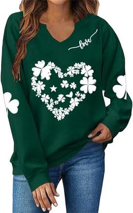 Generic Sweat-shirt pour la Saint-Patrick - Imprim&eacute; tr&egrave;fle irlandais - Pour femme - Motif tr&egrave;fle porte-bonheur - Grande taille - Haut &agrave; manches longues - Col 