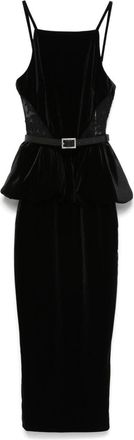 Self Portrait robe mi-longue à taille péplum - Noir