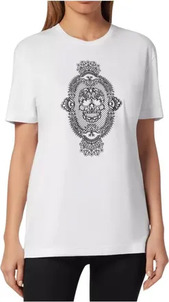 Philipp Plein Femme, Tops, Blanc, Taille: 40 FR T-Shirt Regular Fit Skull