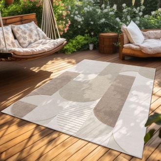 Paco Home Paco Home - Tapis Exterieur Terrasse Salon Cuisine Motif Scandinave Motif Boho Uni 160x230 cm, Beige 2