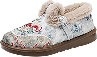 Generic Pantoufles brod&eacute;es pour femme avec bordure d&eacute;corative, pantoufles confortables pour lint&eacute;rieur et lext&eacute;rieur femme 41, gris, 38 EU
