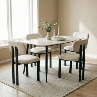 IDIMEX Essgruppe MORA/AZUL mit Tisch und 4 St&uuml;hlen, 140 x 80 cm, Wei&szlig;/Grau -Keramik Esstisch mit 4 St&uuml;hlen, pflegeleichte Oberfl&auml;che, stabiles Metallgestell,