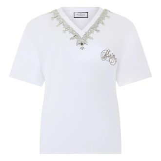 Philipp Plein V-Neck T-Shirt Crystals - - Tops - Damen - Wei&szlig; - XS
