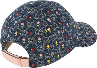 Gucci Womens Embroidered Gg Denim Baseball Cap Blue Accessories > Beanies & Hats