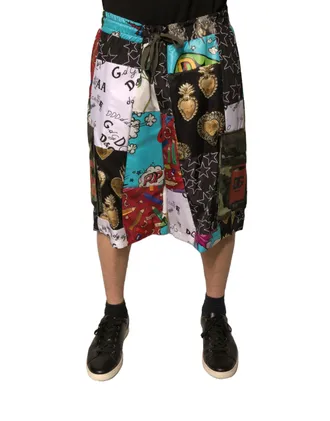 Dolce & Gabbana Mens Multicolor Patchwork Cargo Bermuda Shorts Polyester Cotton