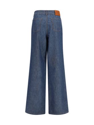 Fendi Womens Wide-Leg Chambray Jeans Navy Cotton