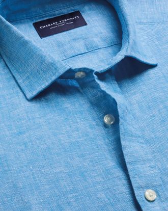 CHARLES TYRWHITT Kurz&auml;rmeliges Leinenhemd - Ozeanblau