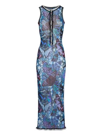 Jean Paul Gaultier Mesh-Kleid mit Print - Blau