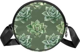Generic Sac &agrave; bandouli&egrave;re rond rond pour femme, motif cactus succulent, vert, petit sac &agrave; bandouli&egrave;re avec fermeture &eacute;clair, bretelles r&eacute;glables, d&eacute;contract&eacute; 