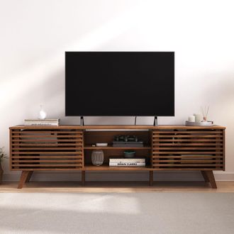 IDIMEX TV Lowboard RIAN mit 2 Schiebet&uuml;ren f&uuml;r 75 TV Kastanien Farben - TV Kommode aus massivem Kiefernholz, 3 verstellbare Einlegeb&ouml;den, TV Sideboard