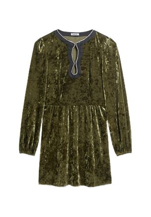 Superdry Damen Minikleid aus Samt mit Strass Zartes Kaki 36