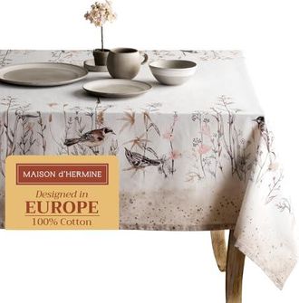 Maison d'Hermine Meadow Florals - Brown Nappe 100% Coton pour Cuisine d&icirc;ner Table d&eacute;coration de f&ecirc;te Mariage, f&ecirc;te m&egrave;res Printemps/&eacute;t&eacute; (Rectangle, 160cm x 220cm)
