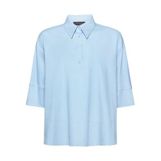 Elena Miro Bluse aus Baumwoll-Stretch-Jersey - - Blouses & Shirts - Damen - Blau - XL