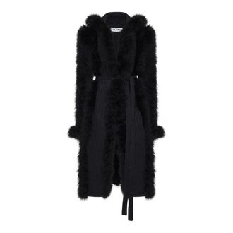 The Attico Manteau Ceinture &agrave; Plumes - Femme - Pulls - Noir - Taille: 40 FR