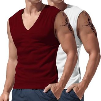 Generic Lot de 2 maillots de corps pour homme - Col en V - Couleur unie - Sans manches - D&eacute;contract&eacute; - D&eacute;bardeur de course - Coupe ajust&eacute;e - Respirant - Gilet