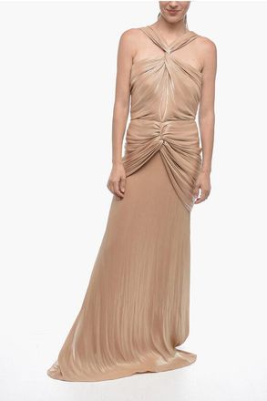 Costarellos Draped Lurex Maxidress with Halter Neck Größe 38