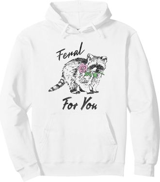 Trendy Apparel Valentines Day Feral for You Rose & Raccoon Pullover Hoodie