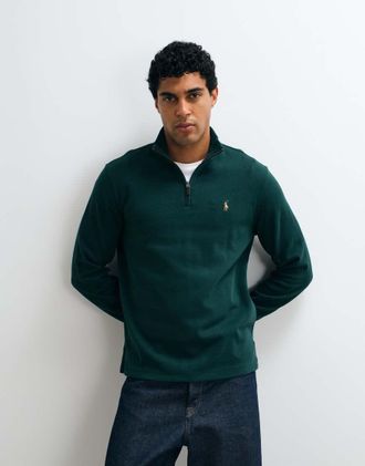 Polo Ralph Lauren Sweatshirt mit Icon-Logo, Rippstruktur und Viertelrei&szlig;verschluss in Dunkelgr&uuml;n
