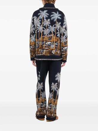 Alanui Jacquard Palm Tree Knit Cardigan - Blue