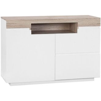 Beliani Beliani - Buffet moderne en MDF avec 4 portes blanches et plateau marron fonc&eacute; - Dimensions 110x75x40 cm - Design minimaliste et espace de rangement