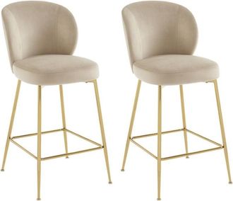 Pascal Morabito Pascal Morabito - Lot de 2 tabourets de bar en velours et métal doré - Beige - polpona de
