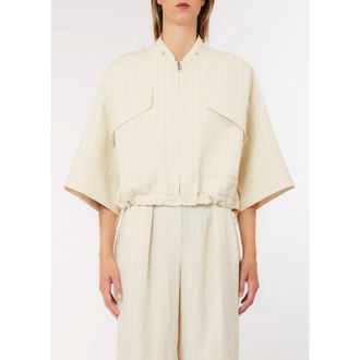 Liu Jo Femme, Vestes, Beige, Taille: 38 FR Veste Orn&eacute;e &agrave; Rayures