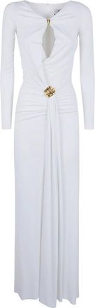 Elisabetta Franchi Robe de tapis rouge avec d&eacute;tail bijou - Femme - Robes - Blanc - Taille: 38 FR