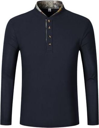 Generic Polo gaufr&eacute; &agrave; col standard pour homme - Manches longues - Col 1/4 - T-shirt Henley d&eacute;contract&eacute; pour le travail - Couleur unie - Confortable - Pour un 
