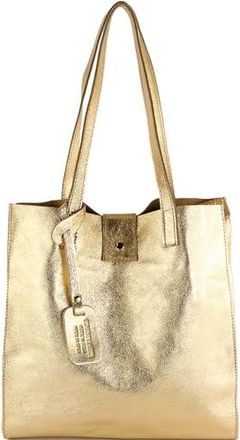 modamoda.de T247 - Sac cabas en cuir italien avec poche intérieure amovible, Métal doré clair, L