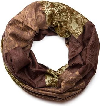 styleBREAKER Écharpe tube snood avec motif à fleurs, hibiscus et Paisley, matière douce et chaude, foulard, femmes 01018058, couleur:Marron-marron clair-crème