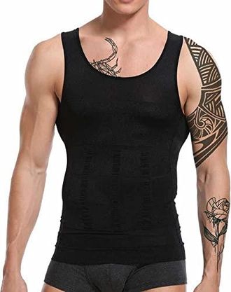 TOMWELL Debardeur Amincissant Sculptant Homme sans Manche Manches Courtes Débardeur de Compression Shapewear Maillot de Corps Gainant Hyper Élastique T Shirt 